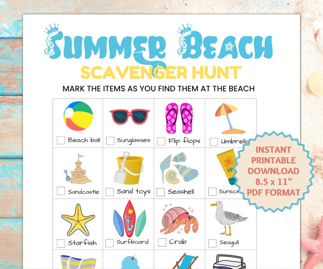 Beach Scavenger Hunt, Kids Scavenger Hunt, Printable Games for Kids ...