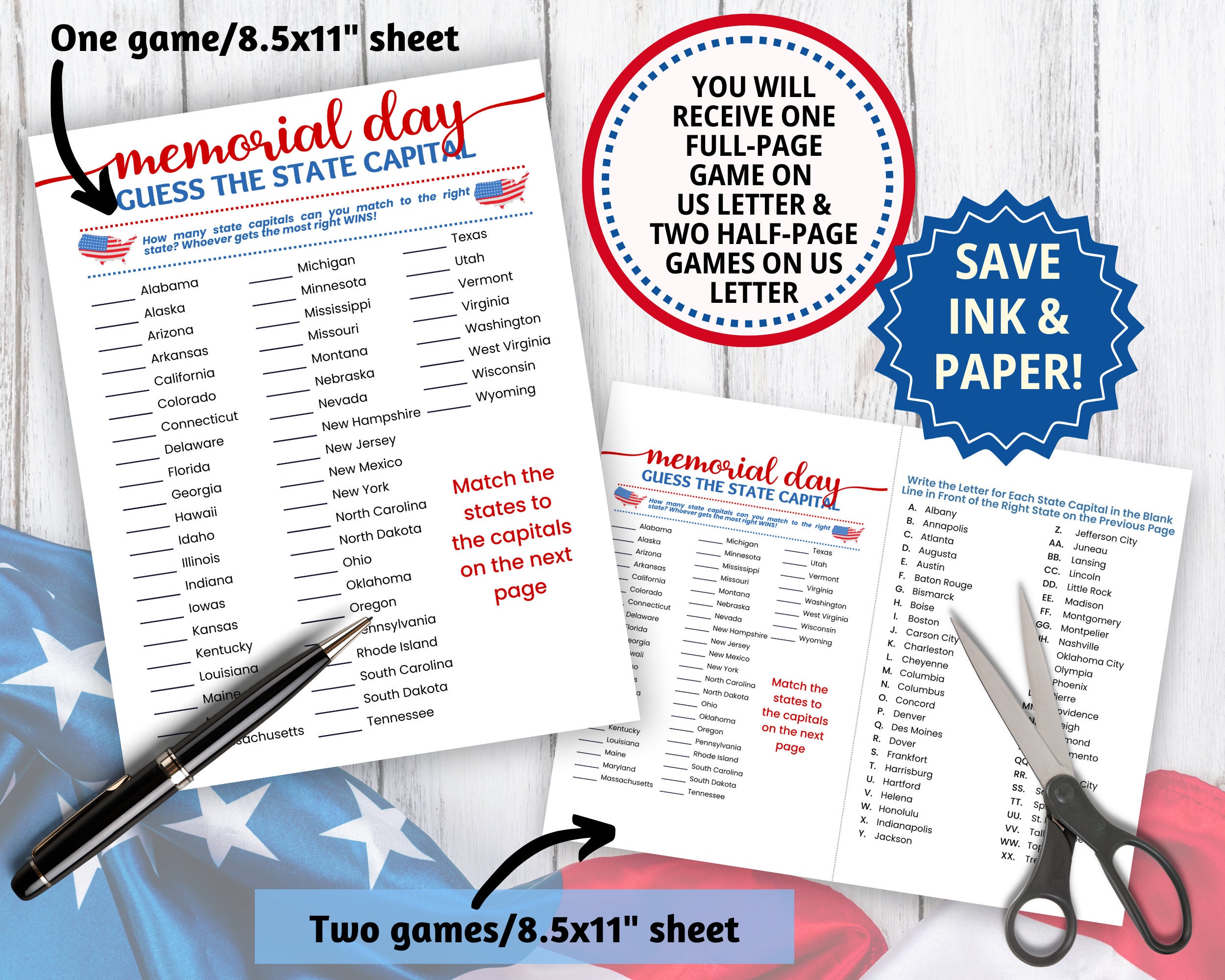 State Capitals Trivia Game, Memorial Day Game, Group Games, Patriotic ...