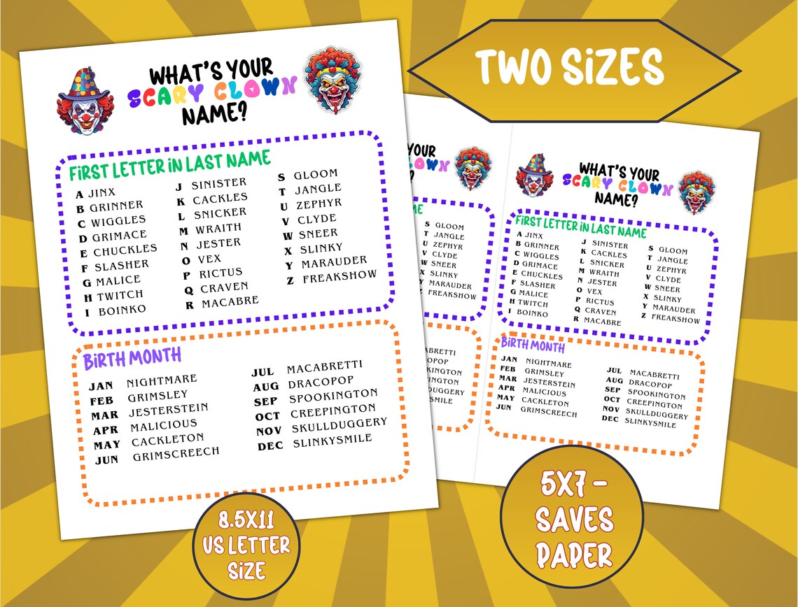 What's Your Scary Clown Name, Halloween Name Game, Whats Your Name ...