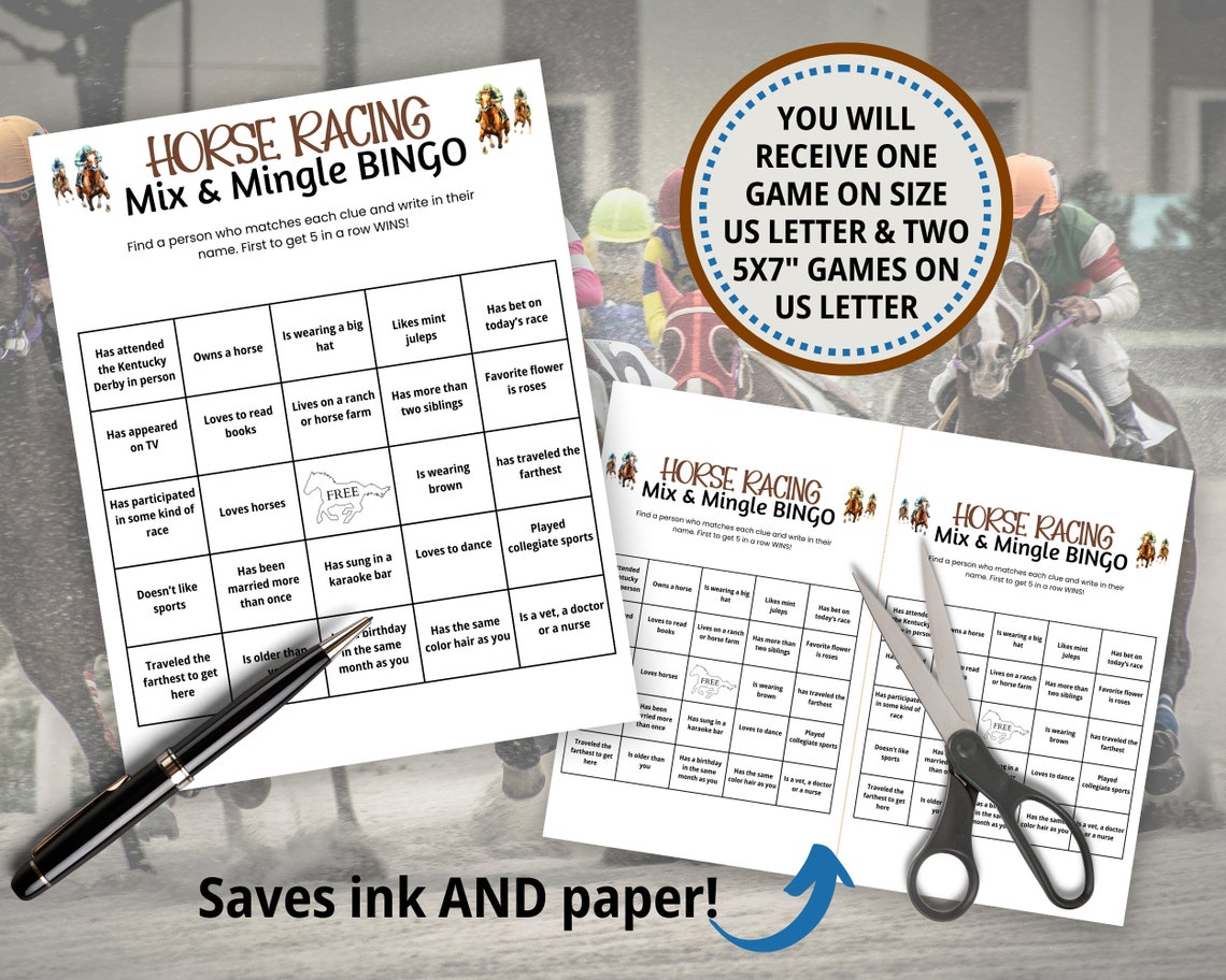 Horse Racing Mix and Mingle Bingo, Horse Race Game, Family Game Night ...