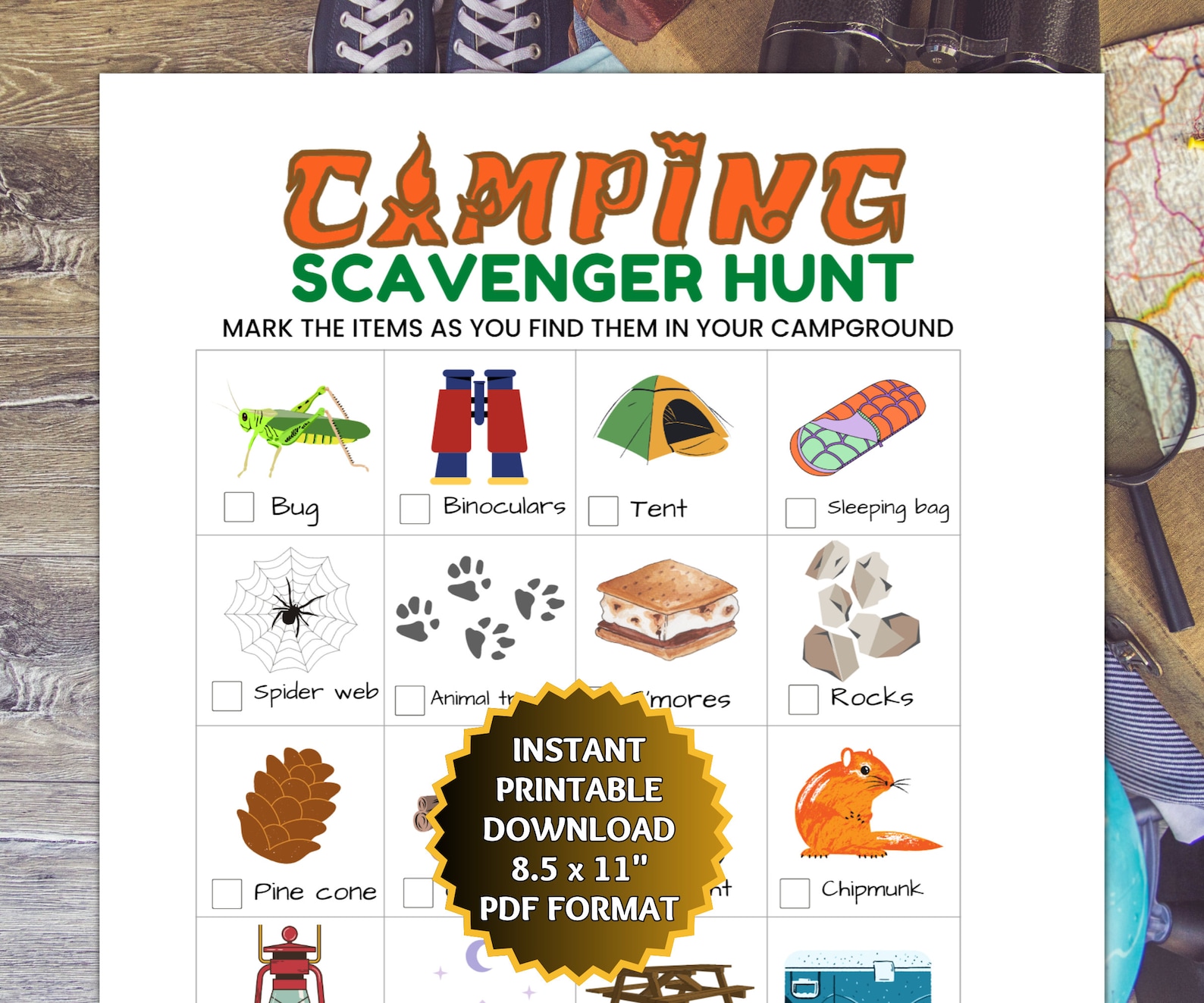 Camping Themed Kids Scavenger Hunt, Printable Games for Kids, Travel ...