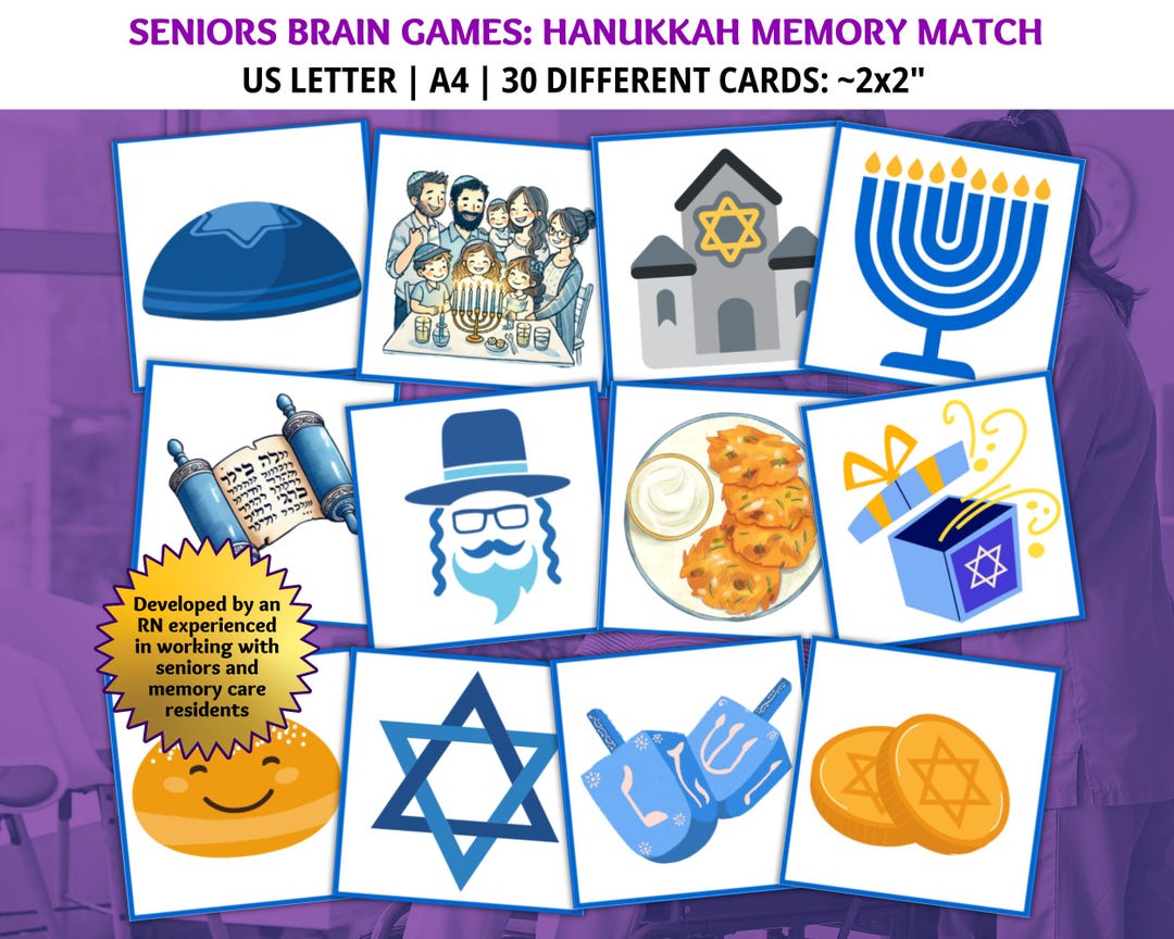 Hanukkah Memory Matching Game, Seniors Brain Games, Dementia Games, Ice ...