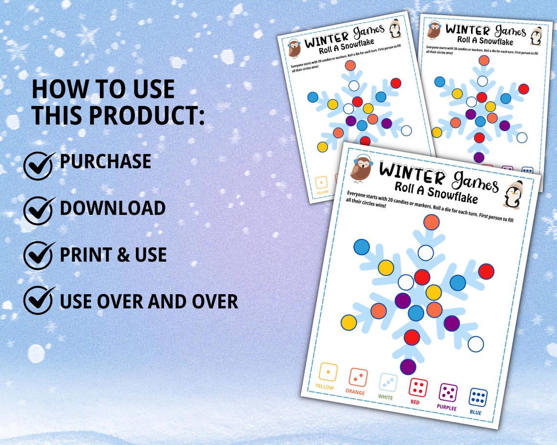 Roll a Snowflake Dice Game, Winter Games, Wintertime Games, Candy Dice ...