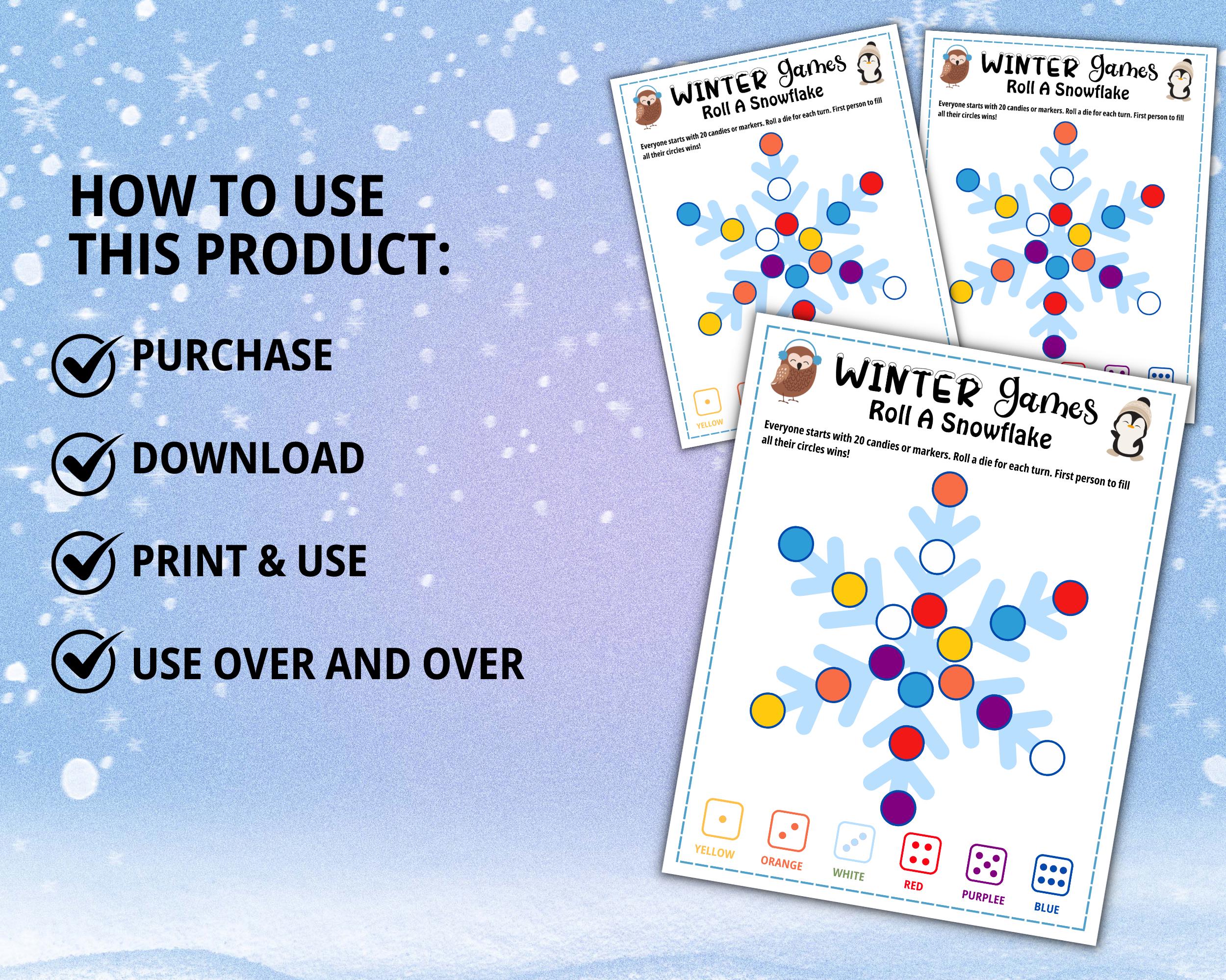 Roll a Snowflake Dice Game, Winter Games, Wintertime Games, Candy Dice ...
