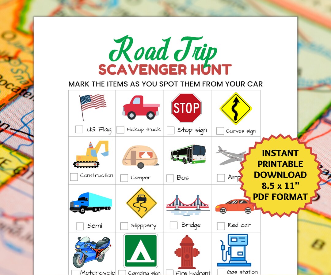 Road Trip Game: Kids Scavenger Hunt, Printable Games for Kids, Summer ...