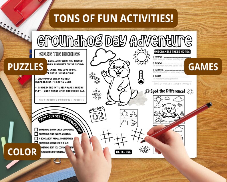 Groundhog Activity Placemat, Groundhog Day Games, Groundhog Day Party ...