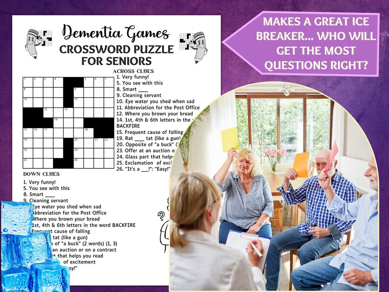 Crossword Puzzle for Memory Care, Ice Breaker Game, Dementia Activities ...