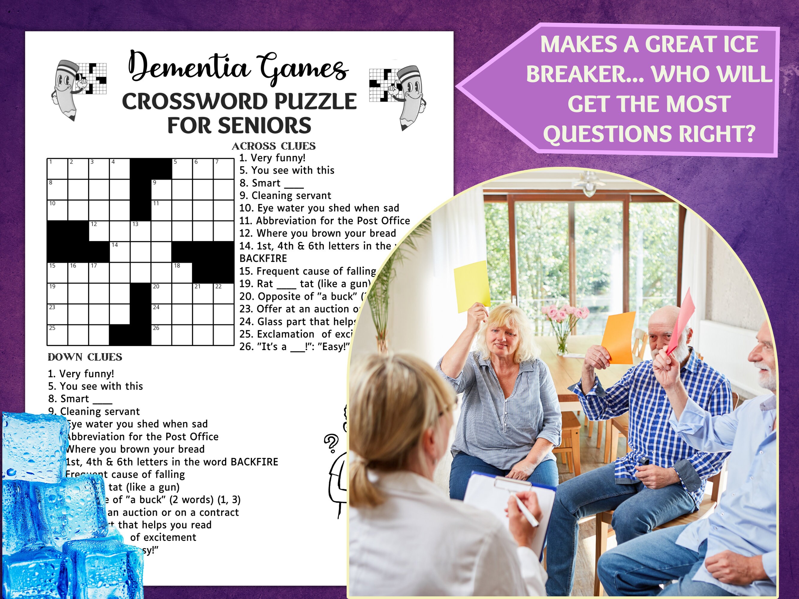 Crossword Puzzle for Memory Care, Ice Breaker Game, Dementia Activities ...