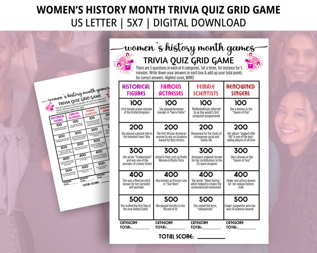 Womens History Month Trivia Quiz Grid Game, Womens History Month ...