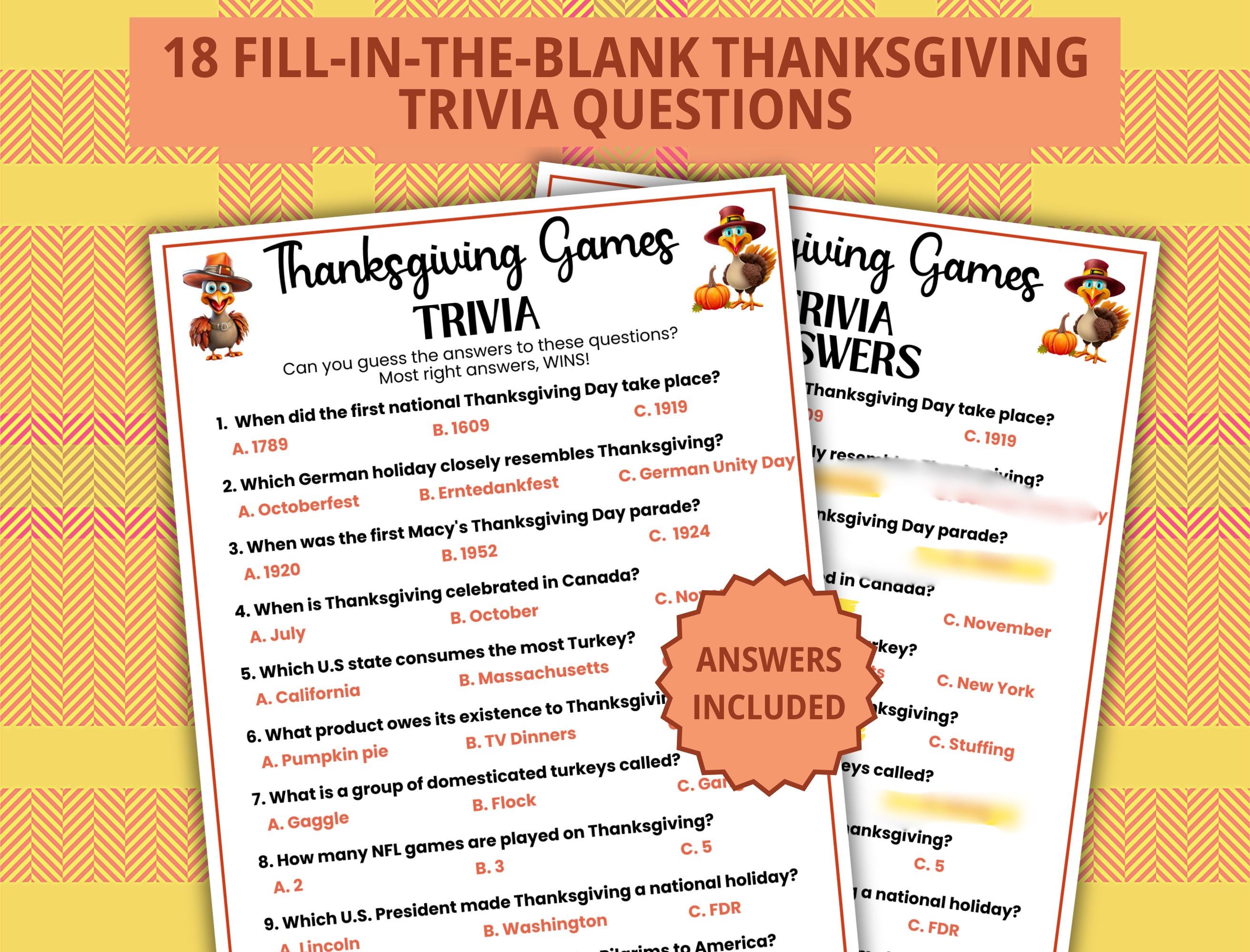Thanksgiving Trivia Games, Thanksgiving Games, Thanksgiving Fun ...