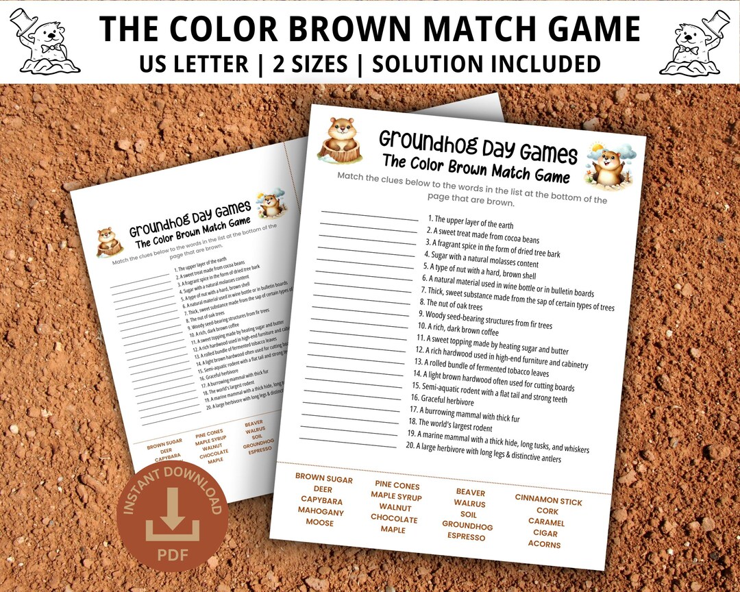 The Color Brown Match Game, Groundhog Day Trivia, Groundhog Day Games ...