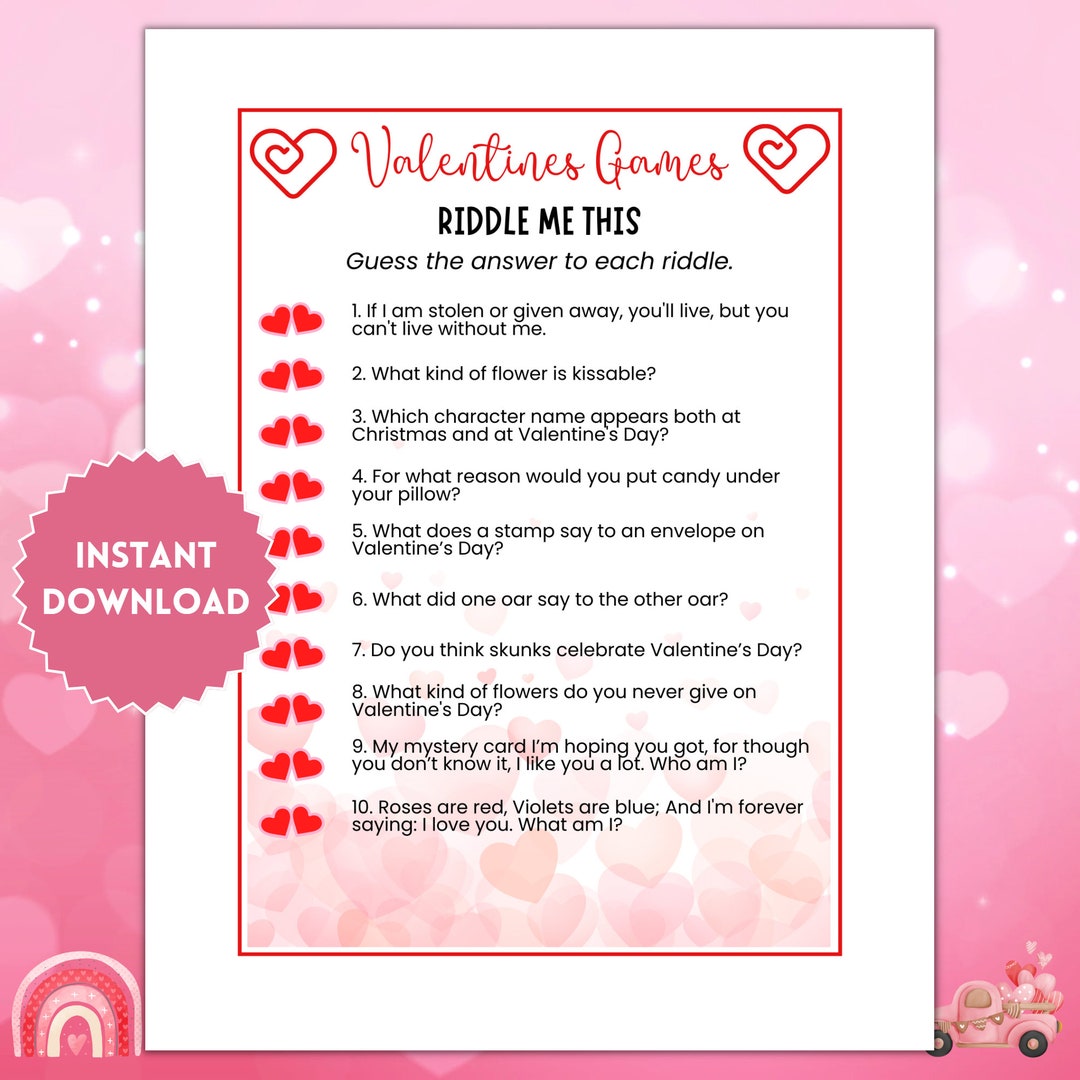 Valentines Day Riddle Game, Printable, Valentines Riddles, for Kids and ...