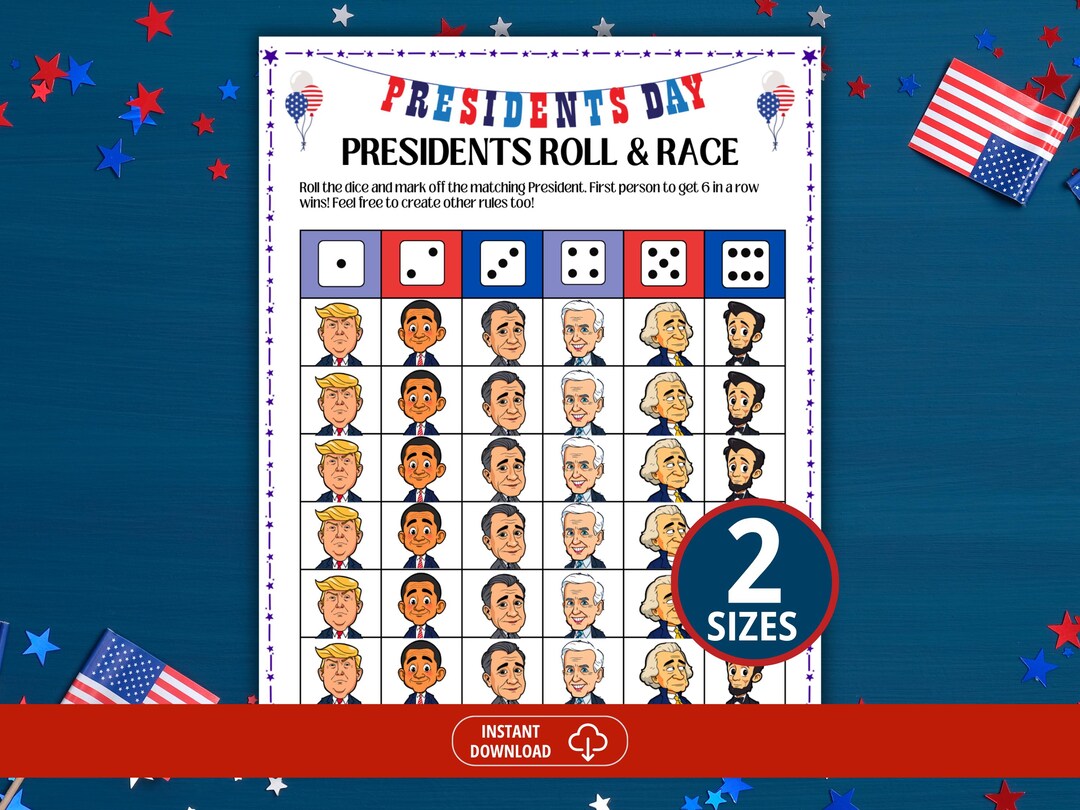 Presidents Day Dice Game, Roll and Race, Presidents Dice Game ...