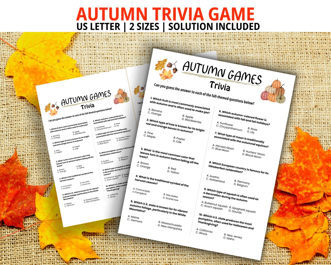 Fall Trivia Game, Fall Games, Autumn Games, Family Game Night, Trivia ...