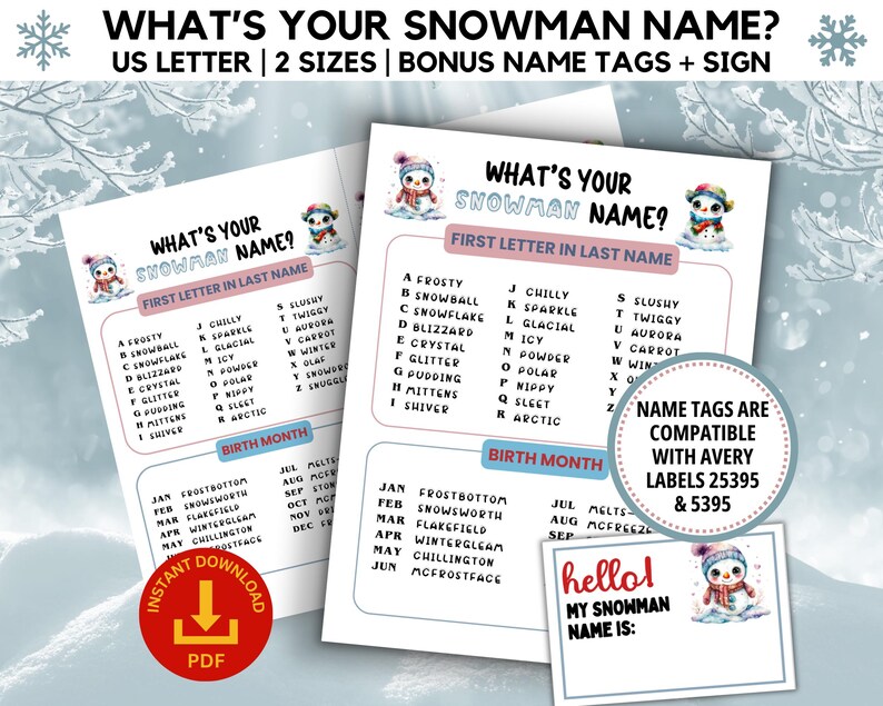 What's Your Snowman Name, Christmas Name Game, Whats Your Name, Winter ...