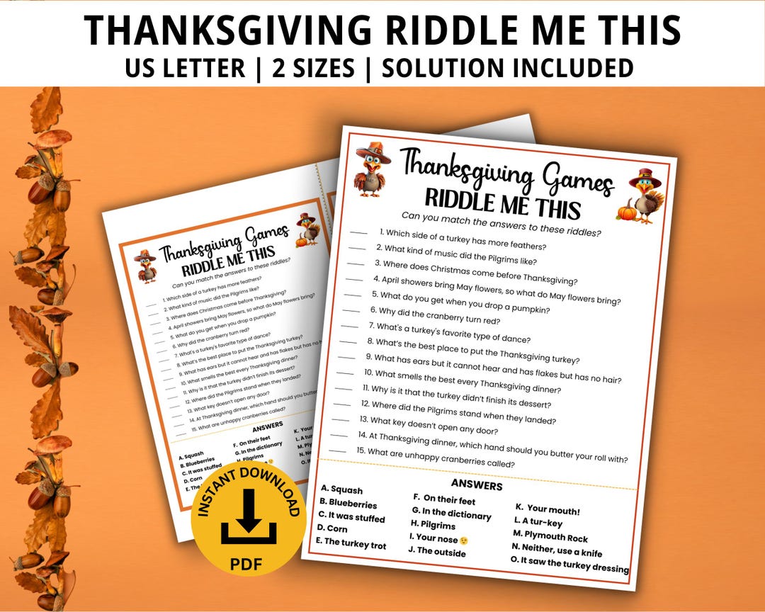 Thanksgiving Riddle Me This Game, Thanksgiving Riddles, Thanksgiving ...