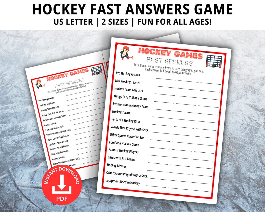 Hockey Fast Answers Game, Hockey Games, Hockey Party Games, Hockey ...