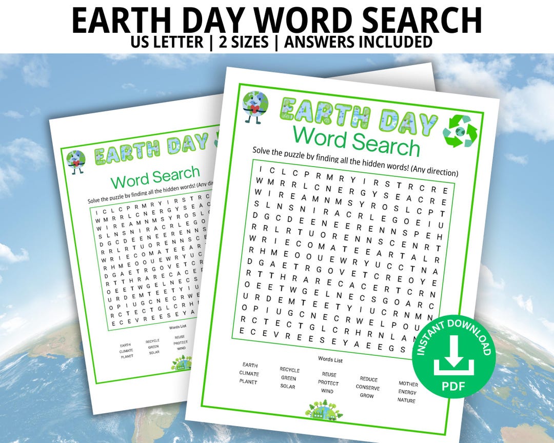 Earth Day Word Search Game, Earth Day Game, Family Game Night, Word ...