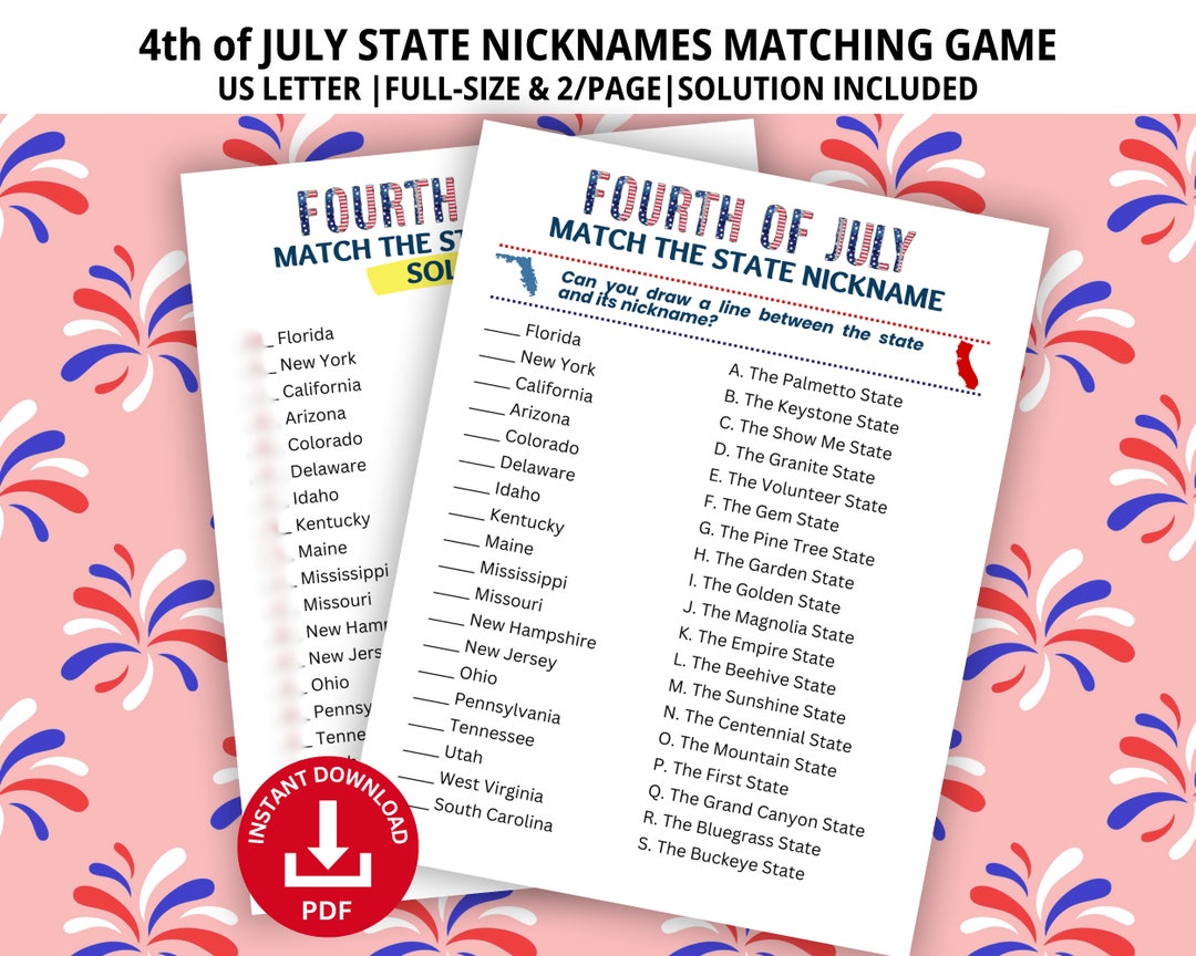 State Nicknames Trivia Game, Fourth of July Games, Group Games ...