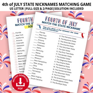 State Nicknames Trivia Game, Fourth of July Games, Group Games ...