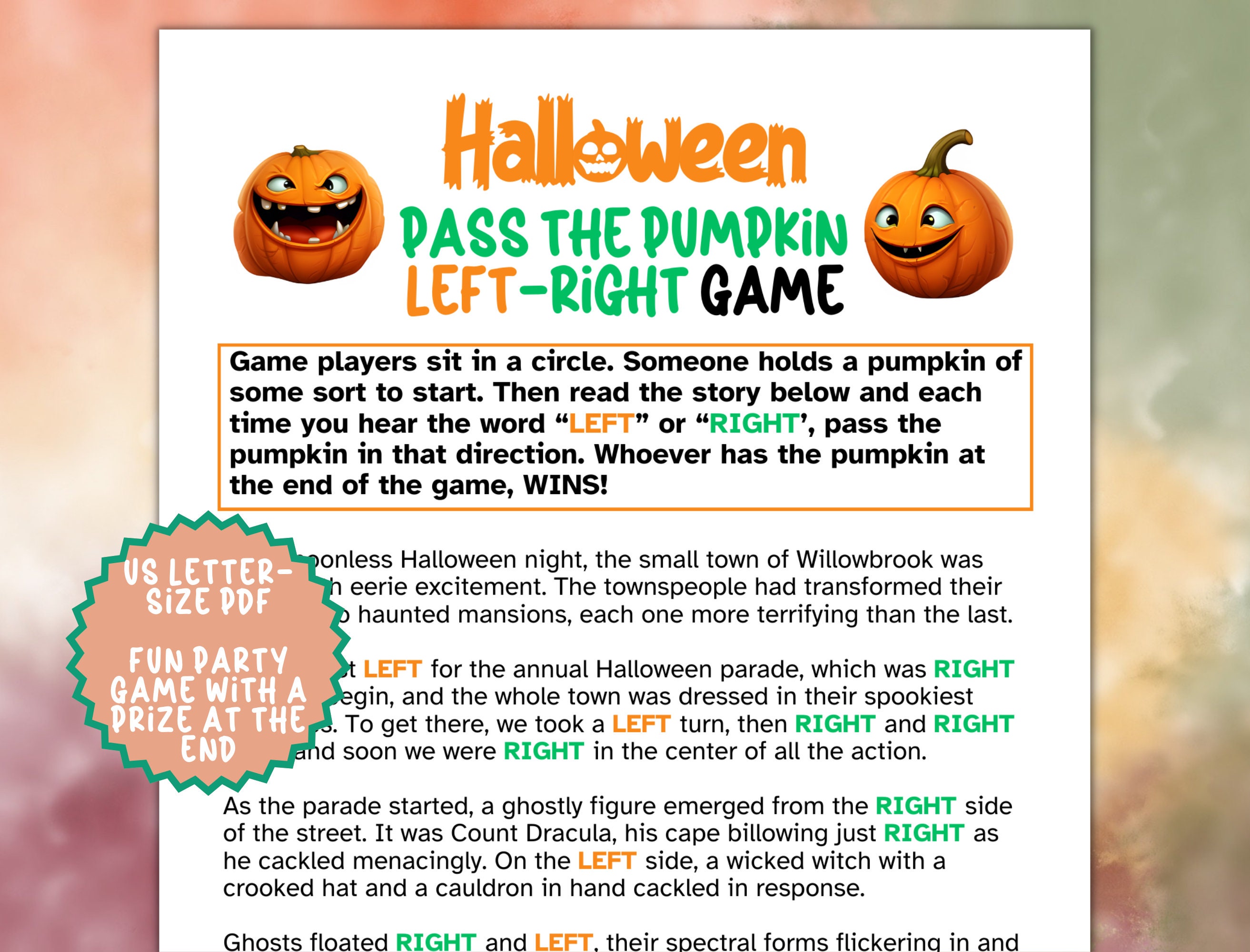 Pass the Pumpkin, Halloween Left Right Game, Pass the Gift Game ...