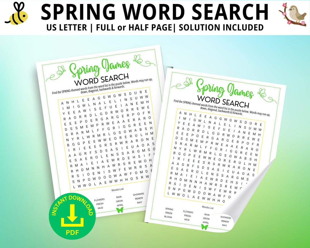 Spring Word Search, Spring Word Game, Family Game Night, Word Search ...