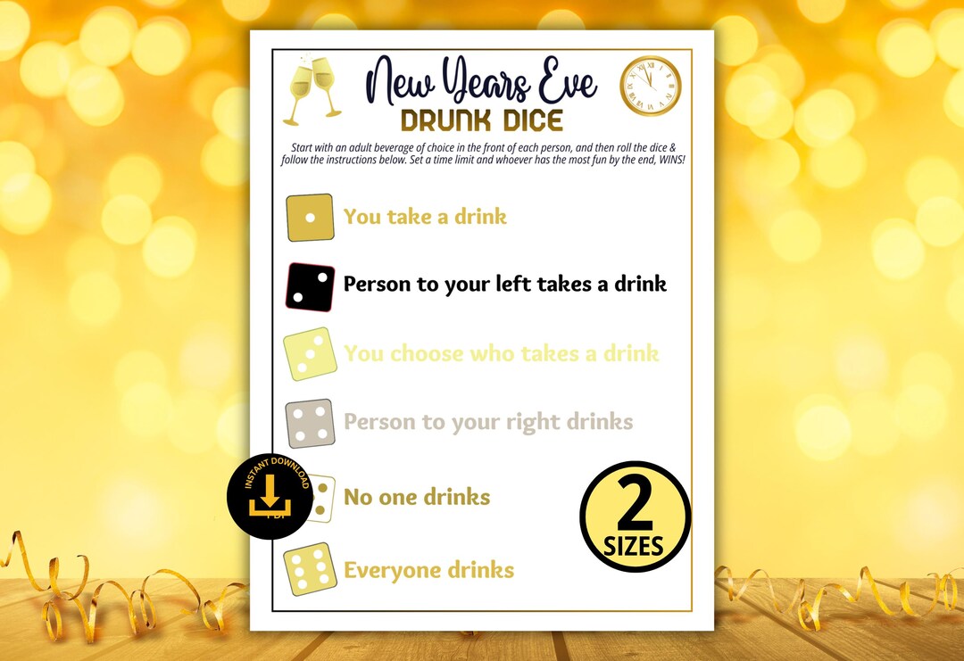 New Years Eve Games, Drinking Game, Drunk Dice, Holiday Party Games ...