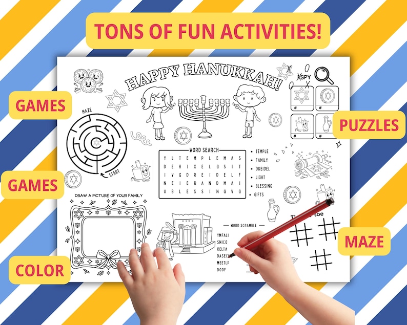 Hanukkah Activity Sheet, 2 Sizes, Hanukkah Party Game, Hanukkah ...