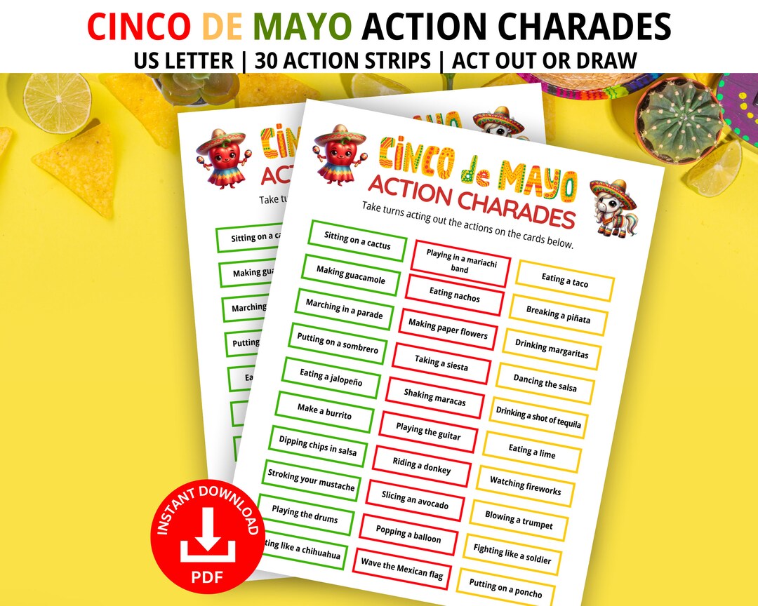 Cinco De Mayo Action Charades, Cinco De Mayo Games, Family Game Night ...