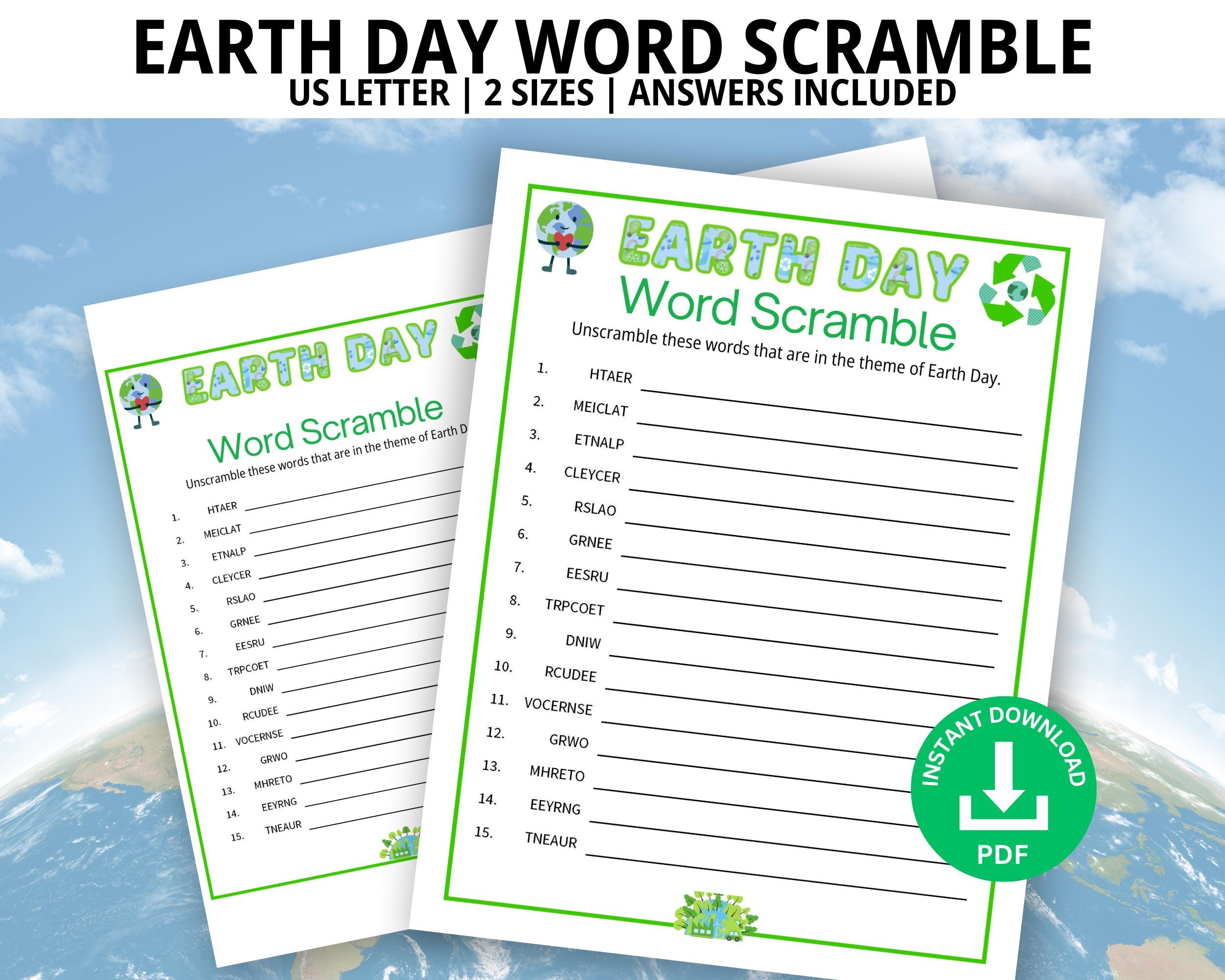 Earth Day Word Scramble, Earth Day Game, Family Game Night, Earth Day ...