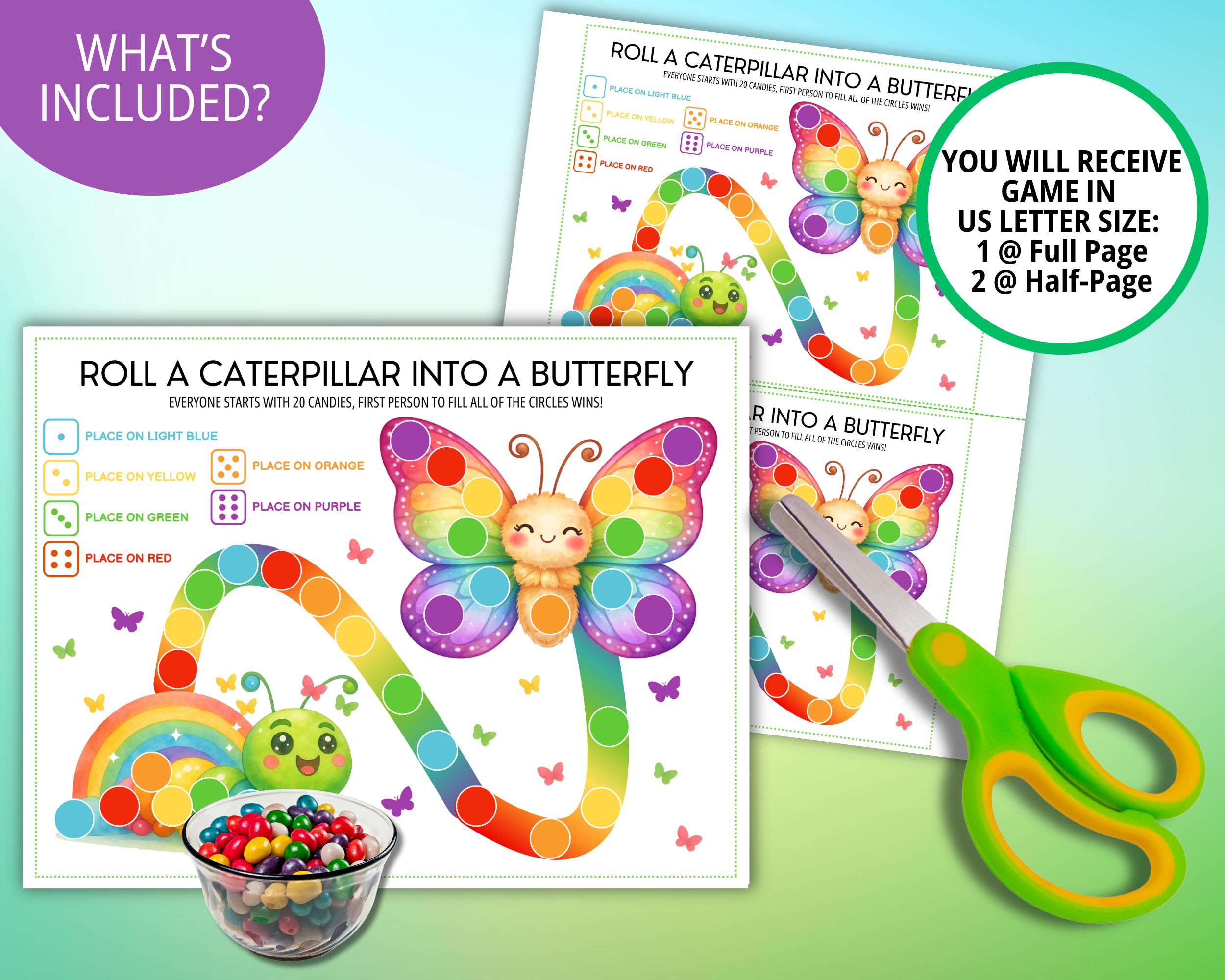 Roll a Caterpillar, Roll a Butterfly, Spring Games, Spring Party Games ...