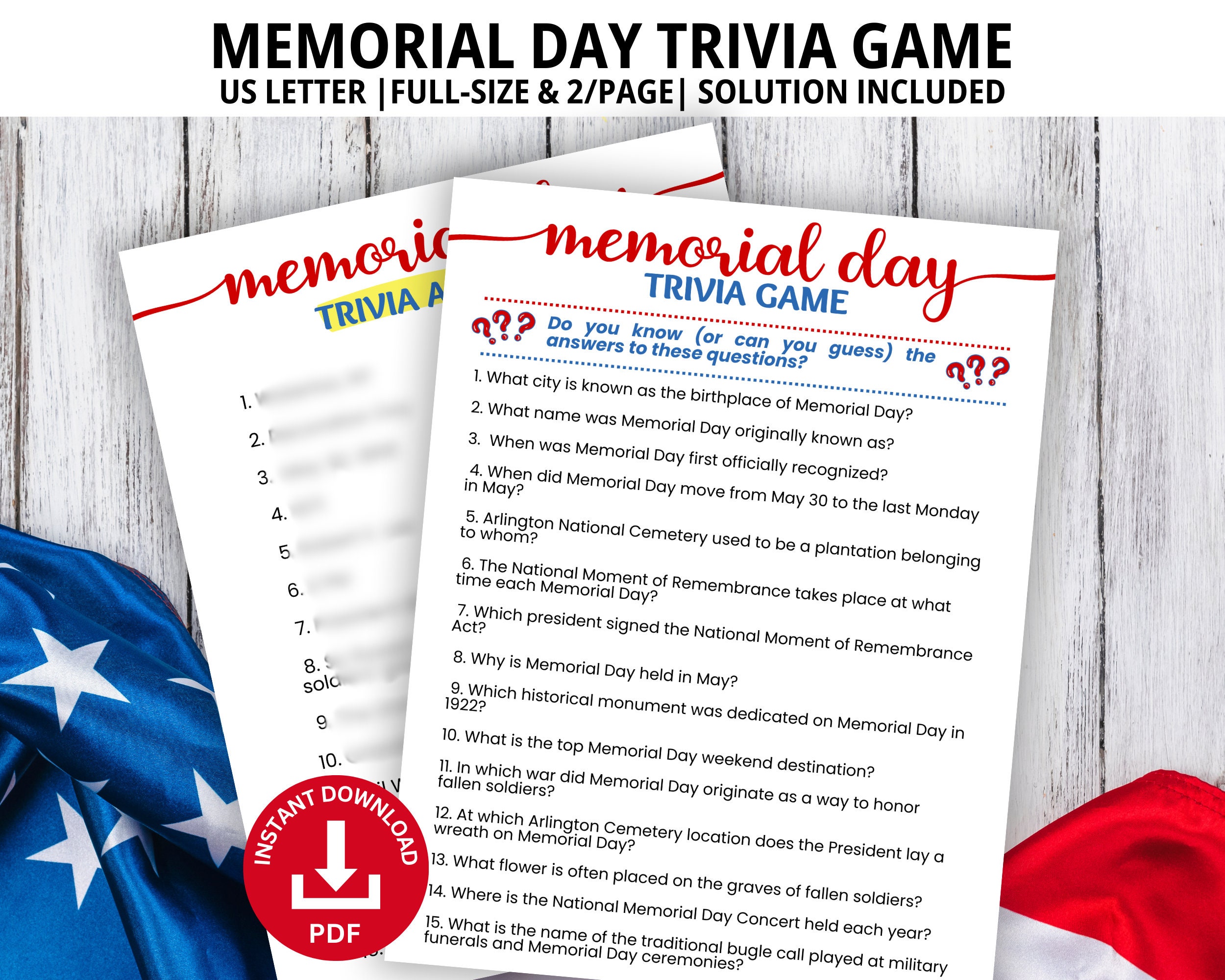 Memorial Day Trivia Game, Memorial Day Games, Group Games, Patriotic ...