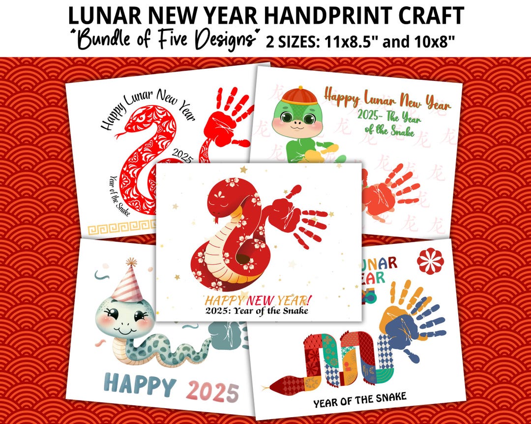 Lunar New Years Handprint Craft, 5-design BUNDLE, Chinese New Year ...