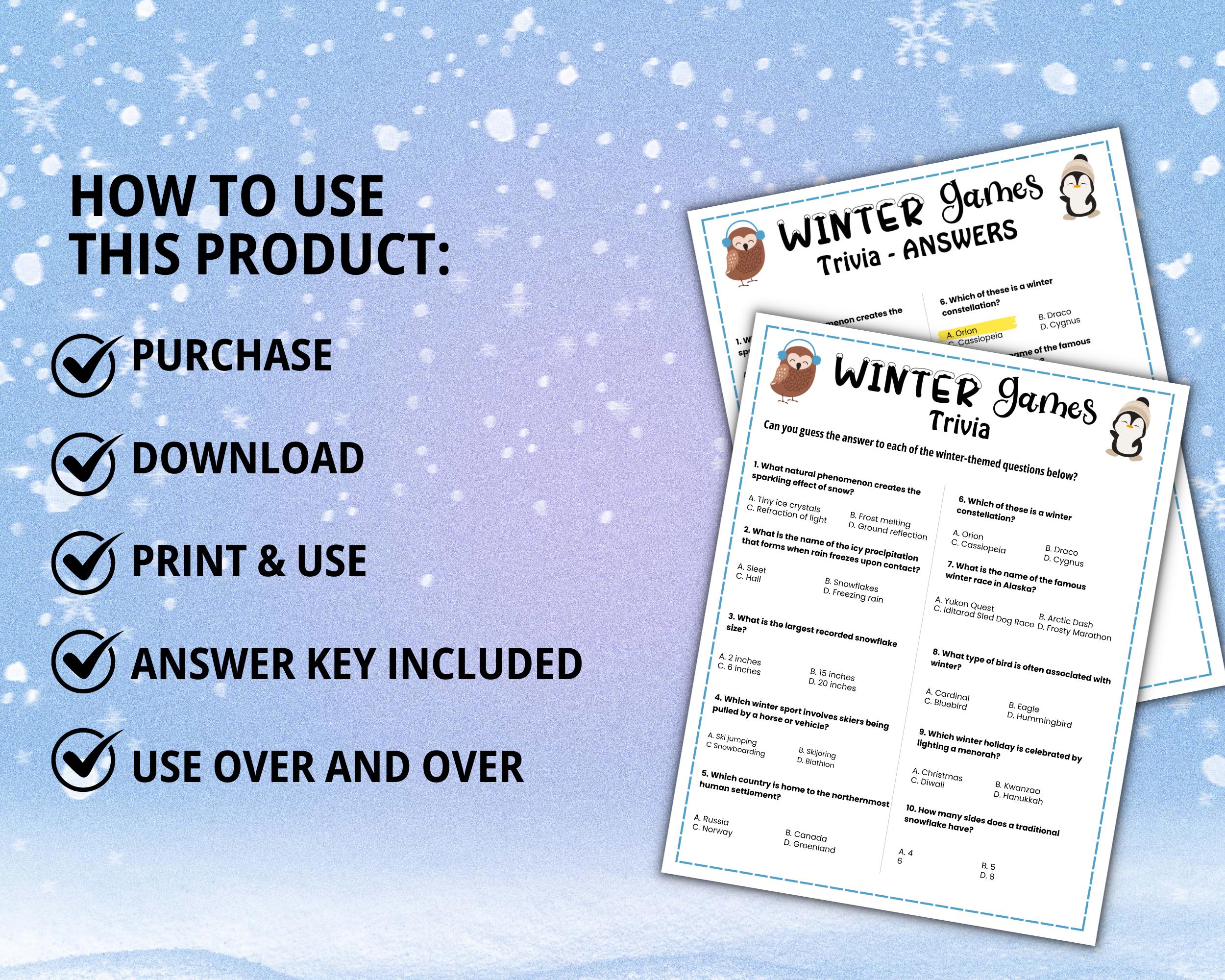 Winter Trivia Game, Winter Games, Wintertime Games, Trivia Question ...