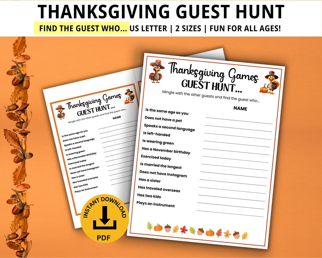 Thanksgiving Guest Hunt, Thanksgiving Game, Friendsgiving Game, Find ...