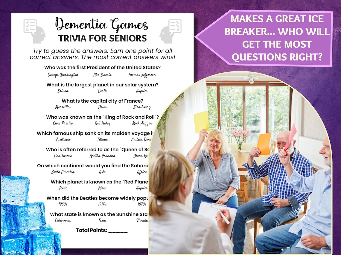 Trivia for Seniors Game Ice Breaker Game Dementia - Etsy