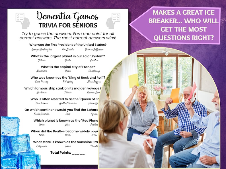 Trivia for Seniors Game, Ice Breaker Game, Dementia Activities ...