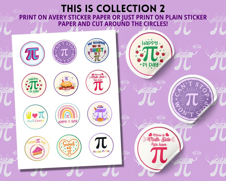 Pi Day Stickers, 3 Collections Bundle, Printable Stickers, Pi Day Decor ...