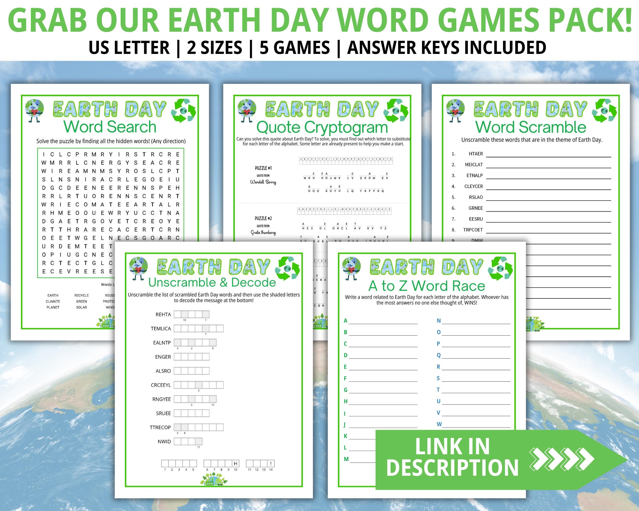 Earth Day Word Scramble, Earth Day Game, Family Game Night, Earth Day ...