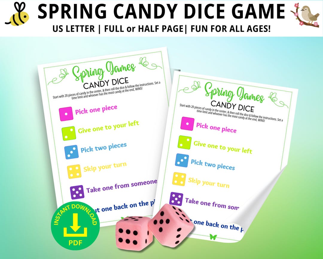 Spring Candy Dice Game, Spring Games, Spring Party Games, Family Game ...