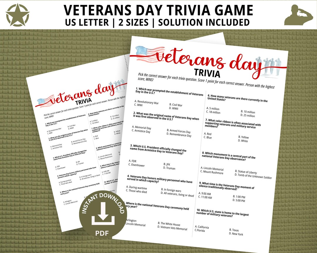 Veterans Day Trivia, Veterans Day Games, Patriotic Trivia, Patriotic ...