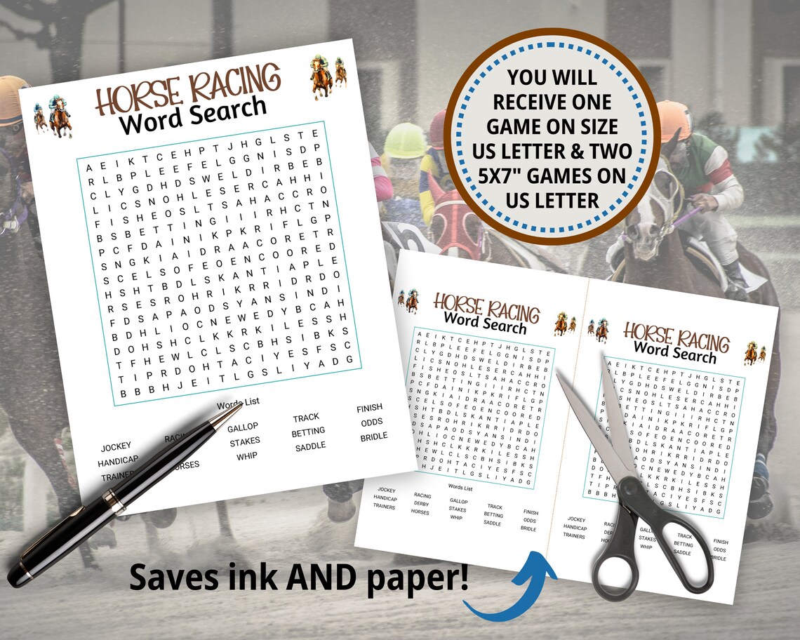 Horse Racing Word Search Game, Horse Race Game, Family Game Night, Word ...