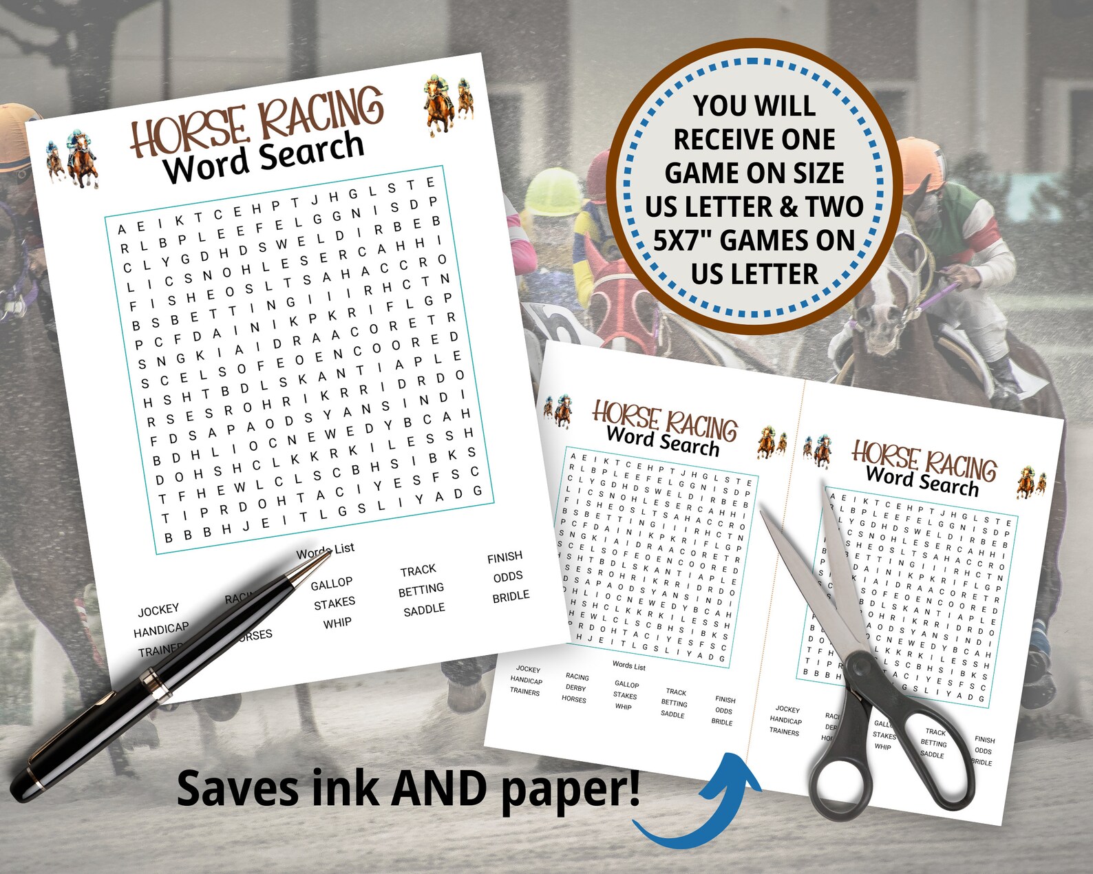 Horse Racing Word Search Game, Horse Race Game, Family Game Night, Word ...