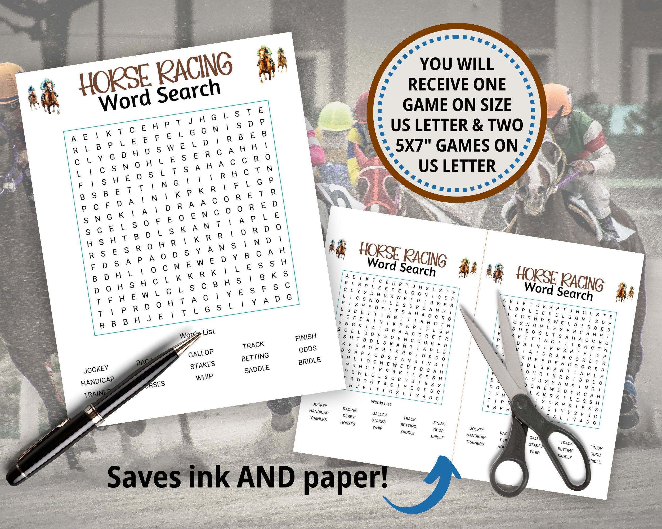 Horse Racing Word Search Game, Horse Race Game, Family Game Night, Word ...