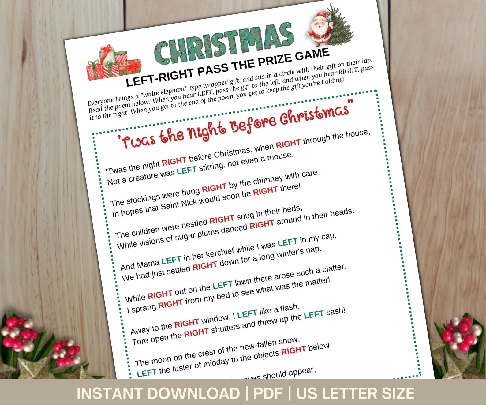 Christmas Left Right Game, Pass the Gift Game, Christmas Game, Pass the ...