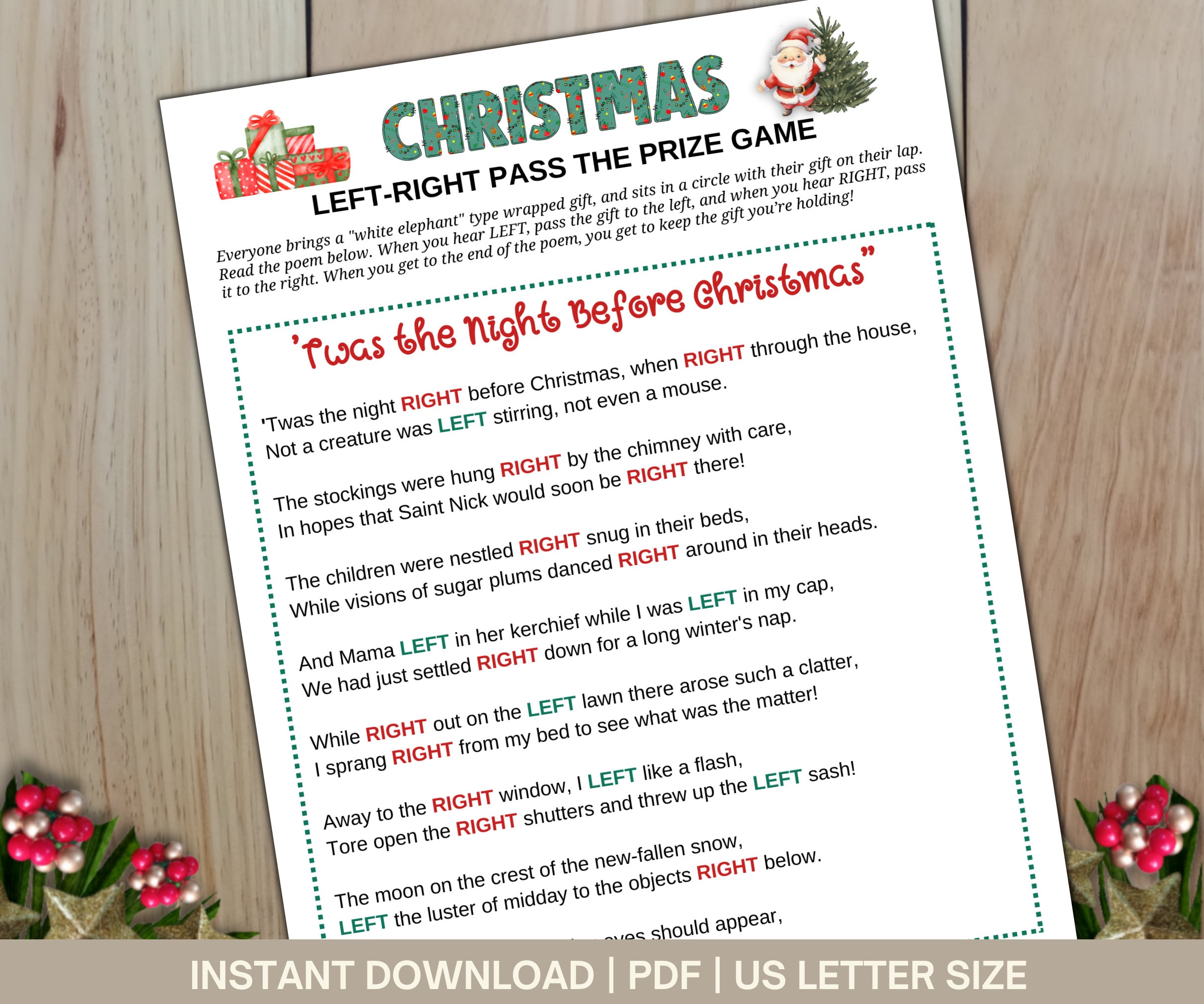 Christmas Left Right Game, Pass the Gift Game, Christmas Game, Pass the ...