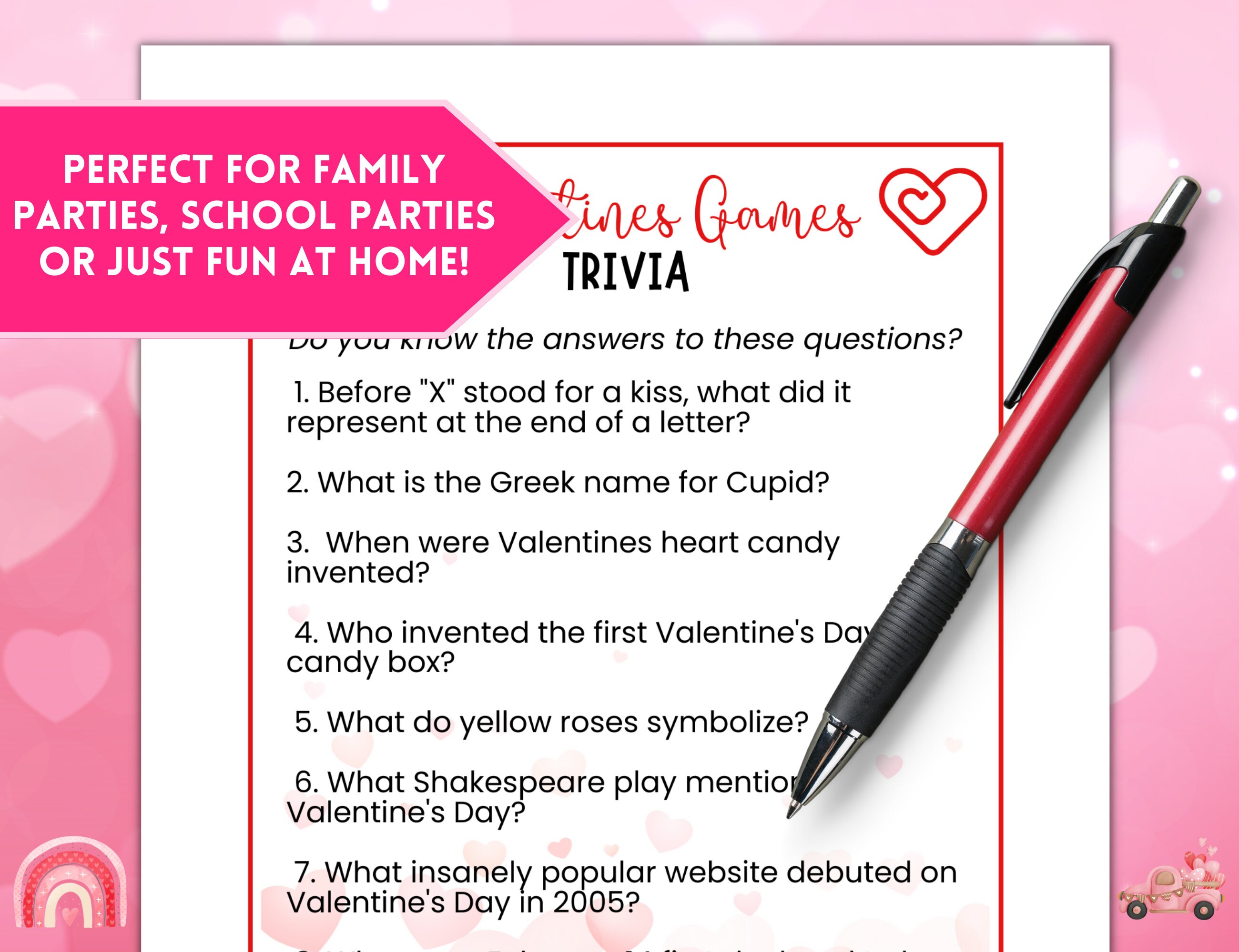 Valentine Trivia Game, Printable Game, for Kids and Adults, Valentines ...
