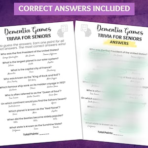Trivia for Seniors Game, Ice Breaker Game, Dementia Activities ...