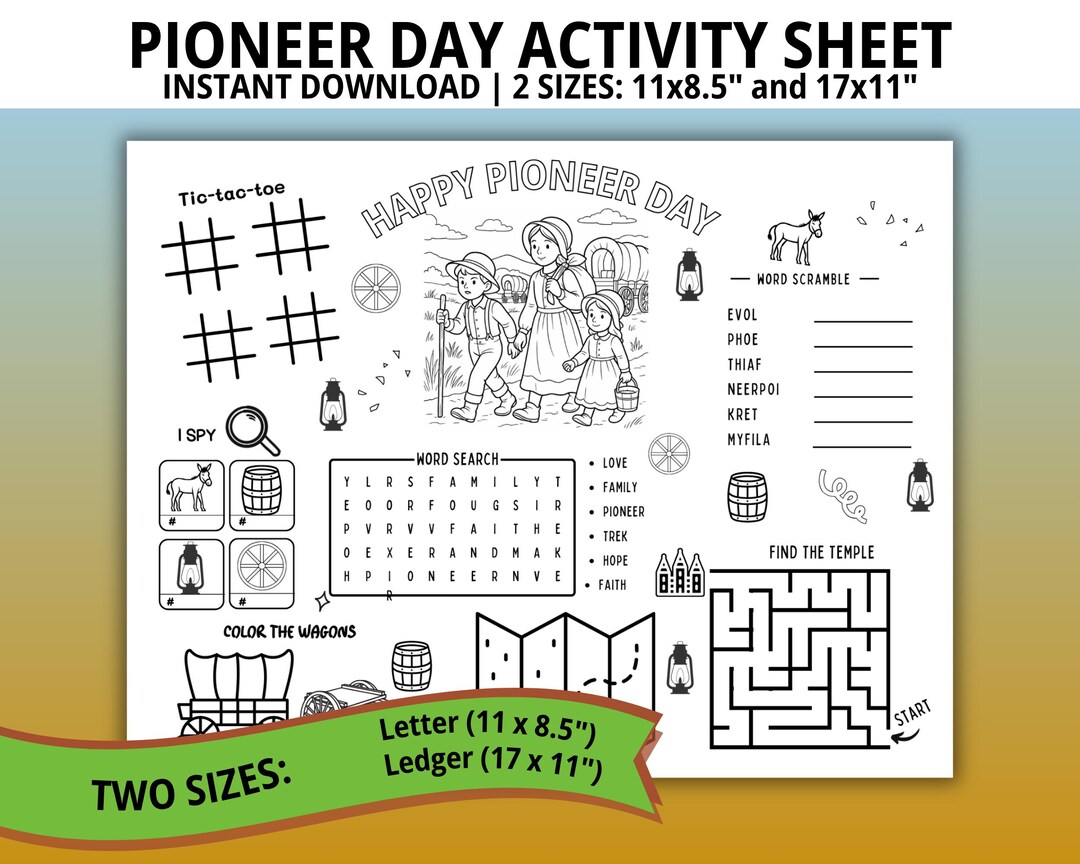 Pioneer Day Activity Sheet, 2 Sizes, Pioneer Day Game, Activity ...