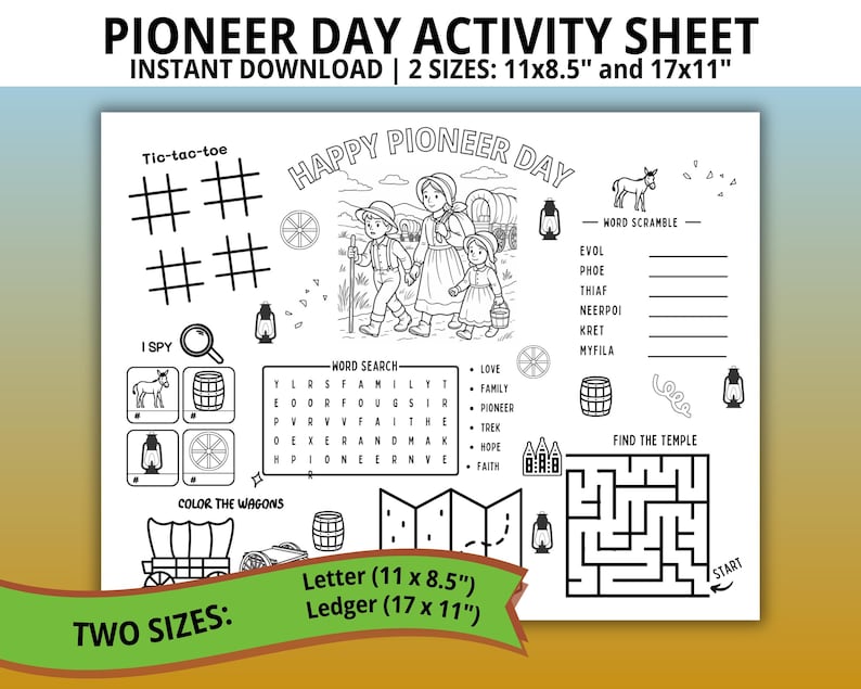 Pioneer Day Activity Sheet, 2 Sizes, Pioneer Day Game, Activity ...